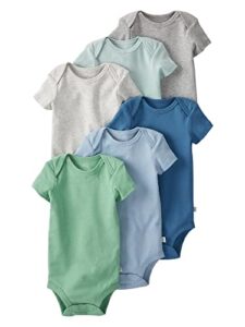 little planet by carter's unisex-baby 6-pack organic cotton short-sleeve rib bodysuits, blue multi, 3 months