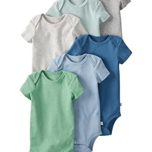 little planet by carter's unisex-baby 6-pack Organic Cotton Short-sleeve Rib Bodysuits, Blue Multi, 3 Months