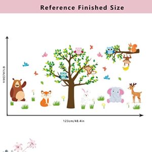 Supzone Jungle Animal Wall Stickers Forest Animal Tree Wall Sticker Owls Wall Decals for Kids Baby Nursery Playroom Bedroom Classroom Kindergarten Wall Decor