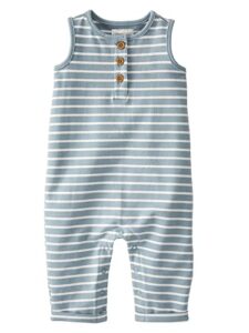 little planet by carter's unisex-baby terry jumpsuit made with organic cotton, blue stripes, 3 months