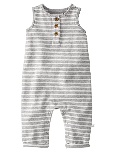 little planet by carter's unisex-baby Terry Jumpsuit made with Organic Cotton, Grey Stripes, 12 Months