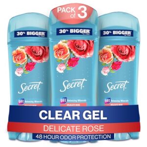 secret antiperspirant and deodorant women, delicate rose scent, clear gel 3.4 oz (pack of 3)