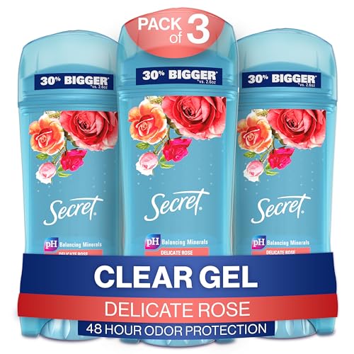 Secret Antiperspirant and Deodorant Women, Delicate Rose Scent, Clear Gel 3.4 oz (Pack of 3)