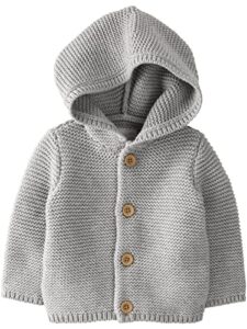 little planet by carter's unisex-baby organic cotton signature stitch cardigan, grey heather, 3 months