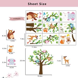 Supzone Jungle Animal Wall Stickers Forest Animal Tree Wall Sticker Owls Wall Decals for Kids Baby Nursery Playroom Bedroom Classroom Kindergarten Wall Decor