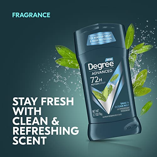 Degree Men Advanced Antiperspirant Deodorant 72-Hour Sweat and Odor Protection Sage and Ocean Mist Deodorant for Men with Motionsense Technology 2.7 oz 4 Count