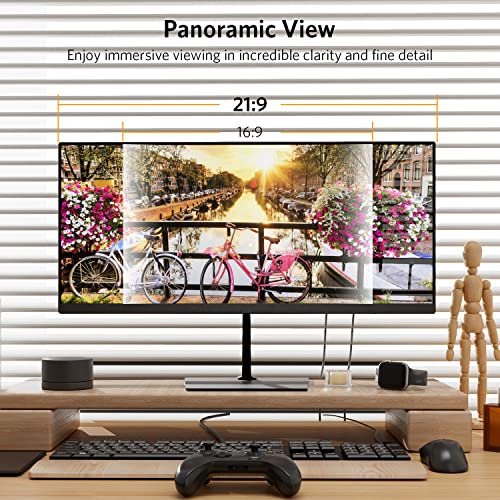 Fiodio 24'' 21:9 75Hz Computer Monitor, 2560x1080P Ultra Wide Full HD Flat Monitor with HDMI Display Ports, Adjustable Tilt, Free-Tearing Eye Care for Home Office, Gaming (DP Cable Included) (23H2F)