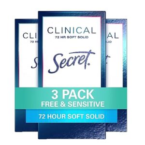 secret clinical strength soft solid antiperspirant and deodorant for women, free & sensitive, 1.6 oz, pack of 3