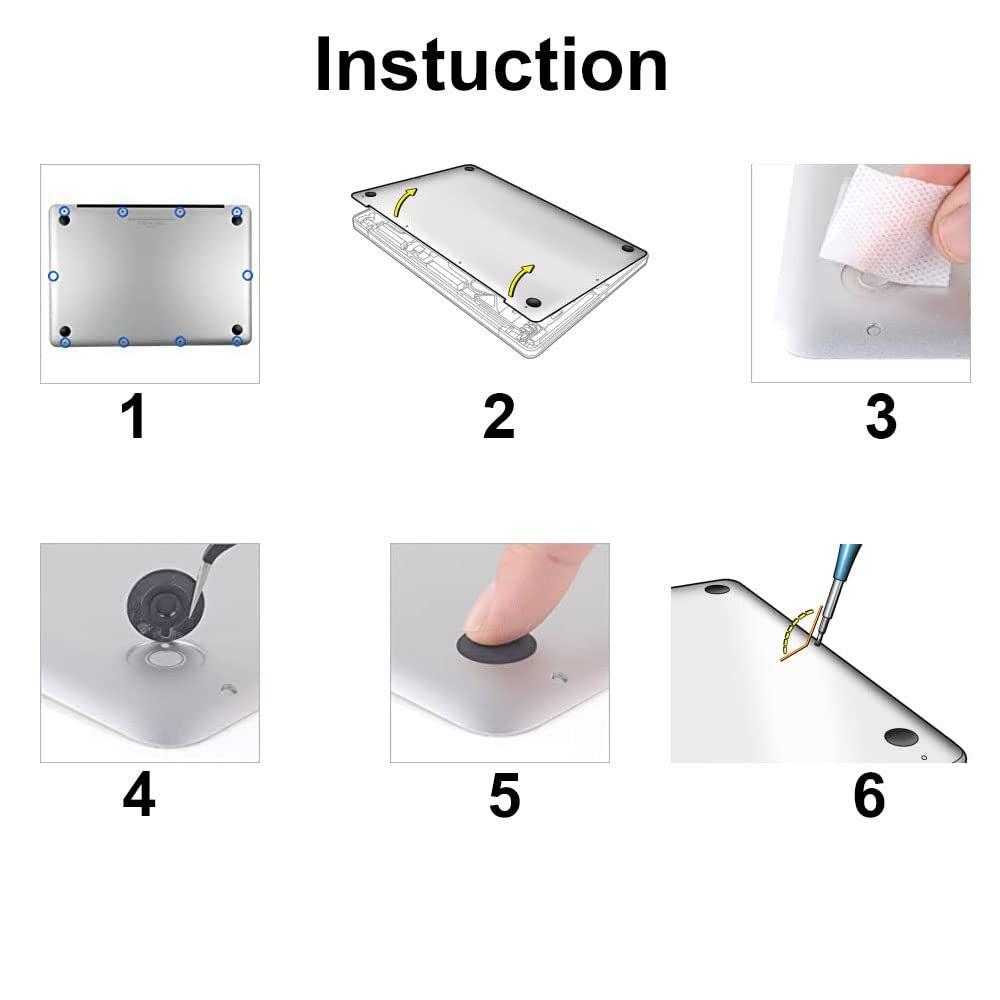 SLAUNT 4 Pack Rubber Feet 10pcs Repair Replacement Screw Compatible with Mac Book Pro Retina A1425 A1502 A1398 13" 15" Bottom Case Screw Rubber Feet and Screwdriver Repair kit