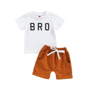 baby boys clothes sets short sleeve letter printed t-shirt tops + solid color short pants (white, 0-3 months)