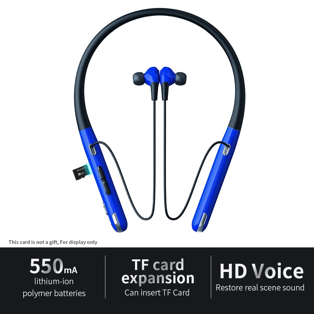 Neckband Bluetooth Headphones Wireless Earbuds 50H Continuous Working Time IPX5 Lightweight Foldable Sports Earphones with Built-in Mic HD Call Noise Cancelling for Trucker Workout (Blue), AK01-03