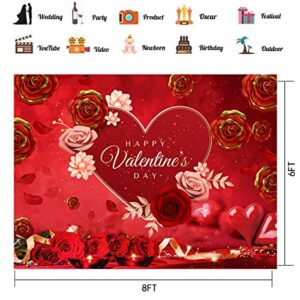 CHAIYA 8x6ft Valentine's Day Photography Backdrop Red Love Heart Romantic Red Rose Flowers Bokeh Valentine's Day Wedding Bridal Shower Party Decor Banner CY-199