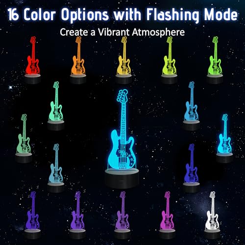 Anywin Guitar Gift, Bass Guitar Musical Instruments Illusion Night Light Festival Birthday Day Children Present Nursery Bedroom Desk Table Decoration for Boys Kids Music Lovers