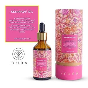 iYURA Kesaradi Face Oil - 5000-year-old Recipe with Exotic Saffron, Turmeric & Rose – For Visibly Brighter Skin - 100% Natural Ayurvedic Face Moisturizer for Dry, Sensitive Skin, 1.69 fl oz