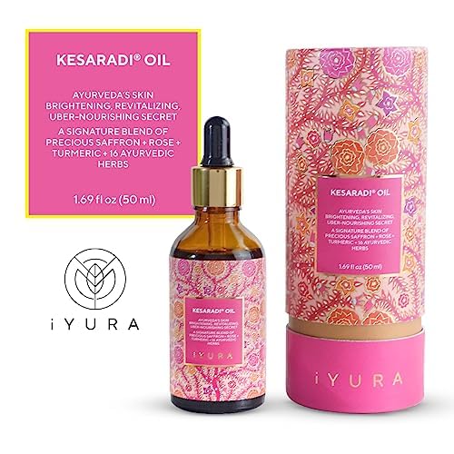 iYURA Kesaradi Face Oil - 5000-year-old Recipe with Exotic Saffron, Turmeric & Rose – For Visibly Brighter Skin - 100% Natural Ayurvedic Face Moisturizer for Dry, Sensitive Skin, 1.69 fl oz