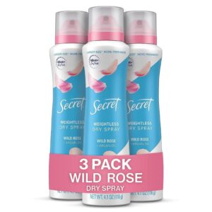 secret dry spray antiperspirant deodorant for women, 48hr weightless sweat & odor protection, gentle on skin, wild rose with argan oil scent, 4.1 oz (pack of 3)