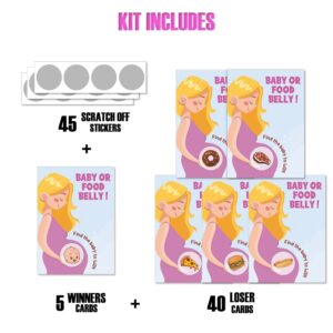 Cute Baby Shower Scratch off Cards Games, Baby or Food Belly,Scratch Off Lottery Sticket Raffle Cards Baby Shower Game - Funny Tickets 5 Winners Card and 5 Different Loserc Card Designs, 45 Cards