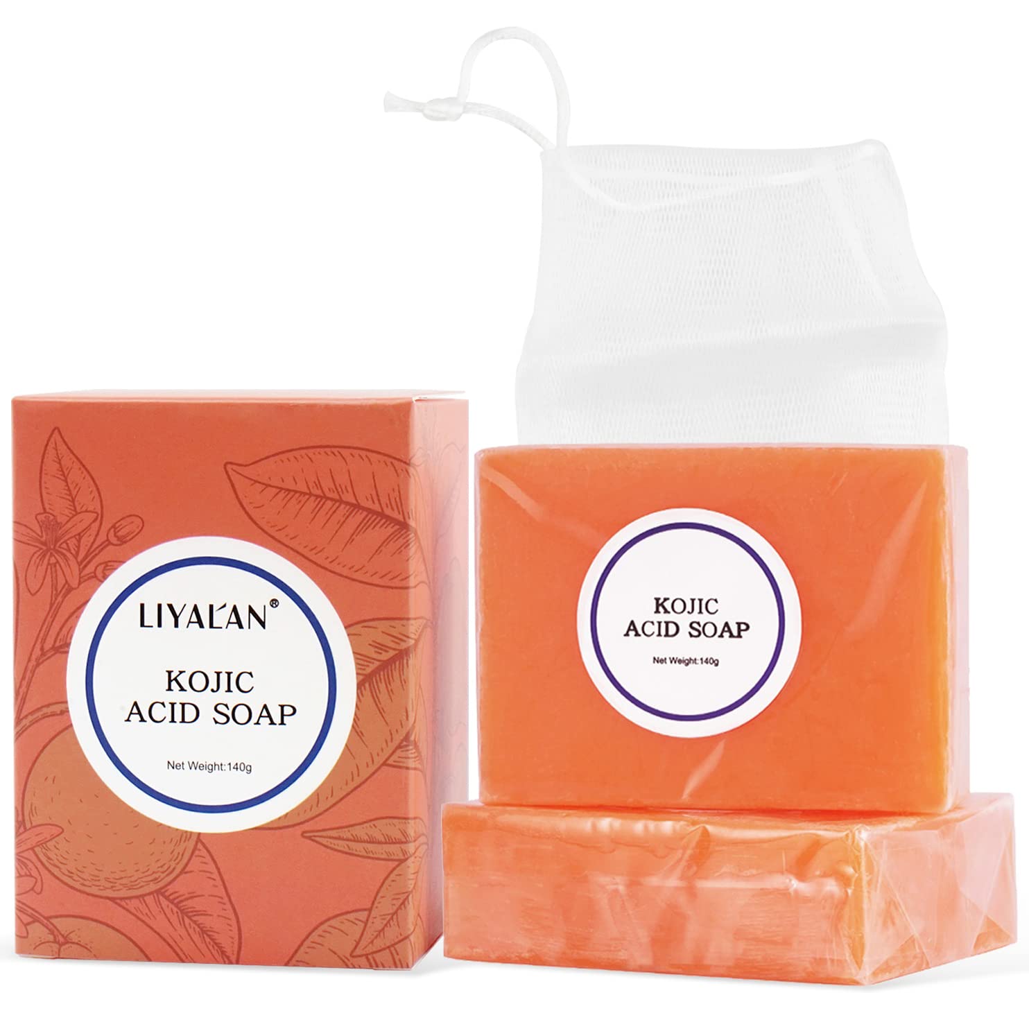 LIYALAN Kojic Acid Soap Bar(4.94 oz/2 Bars) Moisturizing Deep Cleansing for Face and Body Smooth Skin Care Products 140g x 2 bars