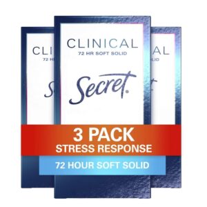 secret deodorant and antiperspirant clinical strength for women, stress response, 72hr stress sweat protection, ph balancing minerals, soft solid, 1.6 oz (pack of 3)