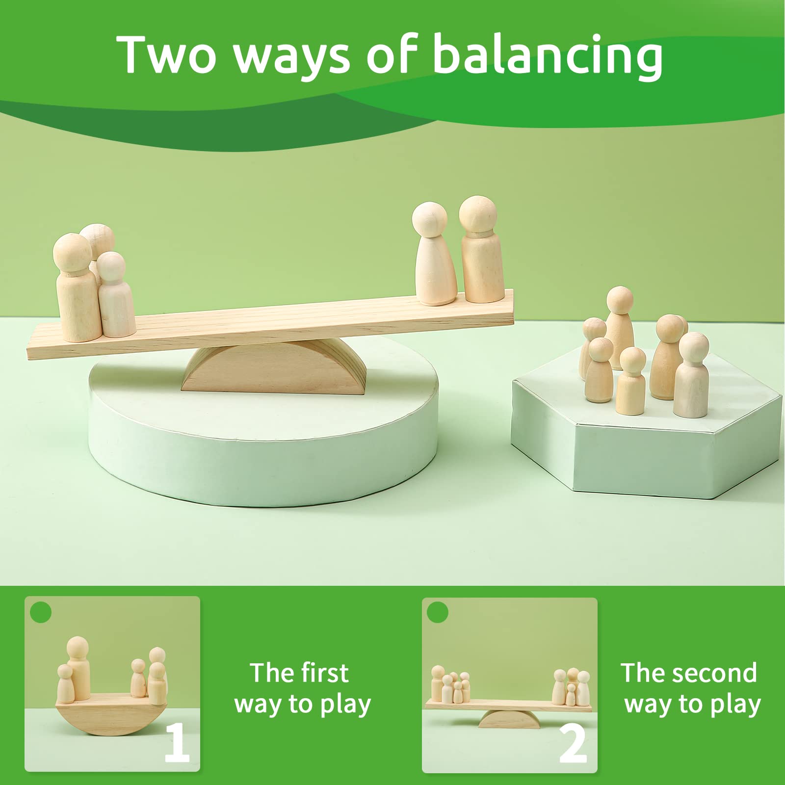 Promise Babe Wooden Baby Toys Balance Counting Toys Math Games Unfinished Wooden Peg Dolls Preschool Learning Educational Montessori Toys for Kids Toddlers