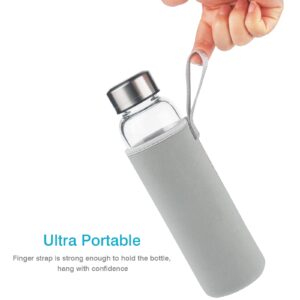 Borosilicate glass water bottle with Leak Proof Lid and Protective Neoprene Sleeve 32oz / 16oz (Leaves and Flower, 32oz)