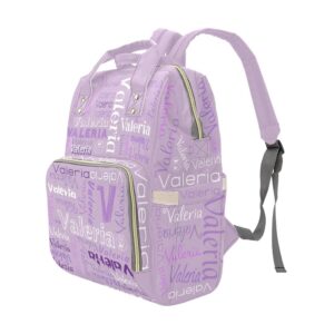 XOZOTY Name Light Purple Diaper Bags with Name Waterproof Mummy Backpack Nappy Nursing Baby Bags Gifts Tote Bag for Women