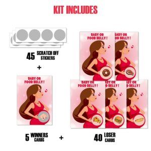 Baby Shower Scratch Off Cards Games, Baby or Food Belly, Find The Baby to Win,Gender Neutral, Scratch Off Lottery Sticket Raffle Cards Baby Shower Game, 45 Cards