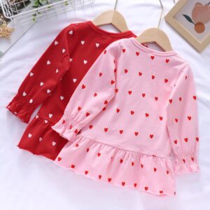 GLIGLITTR Toddler Baby Girls Clothes Set Valentine's Day Heart Print Long Sleeve Ruffle T-Shirt+Pants Kids 2pcs Outfits (Red, 4-5 T)