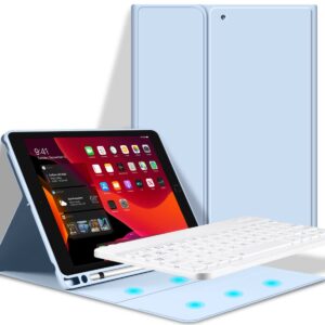 jksml 10.2 inch keyboard case for ipad 9th/8th/7th generation, 2021/2020/2019 gen case with pencil holder, stand folio detachable bluetooth keyboard tpu case for ipad 10.2'' 9th/8th/7th, white ice