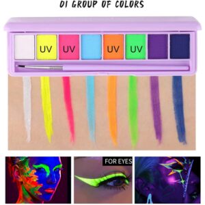 Go Ho 8 Colors Water Activated Eyeliner Palette,High Pigment Bright Vibrant Fluorescent Rainbow Colorful Eye/Face/Body Paint,Matte and UV Paint Graphic Eyeliner with Brushes-01