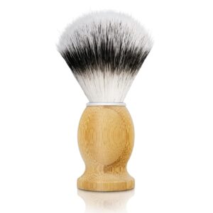 kikc hand crafted shaving brush for vegans, synthetic hair bristle for wet shave, comfortable bamboo handle, best gift for bearded man