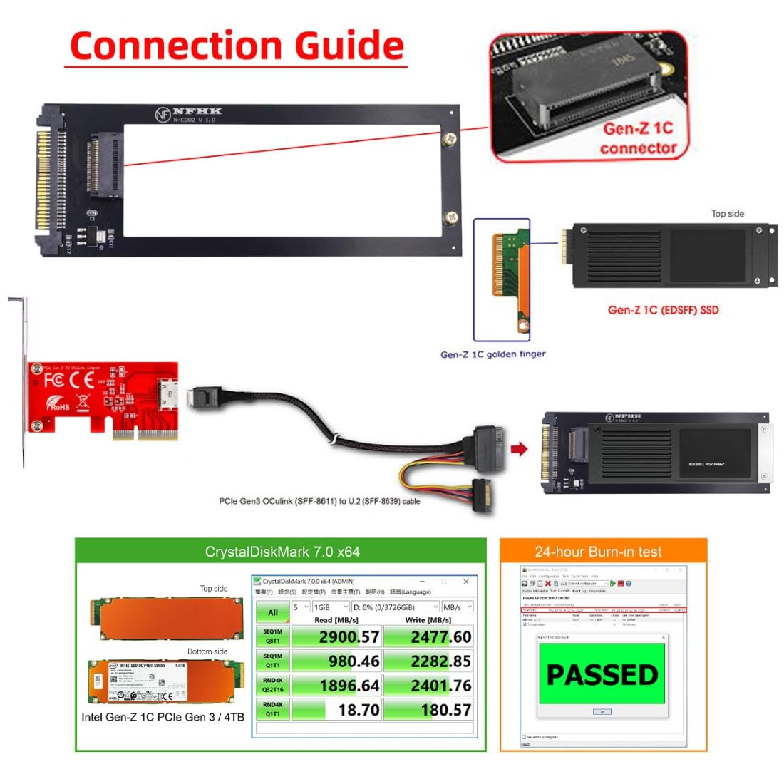 chenyang PCIe NVMe Ruler 1U GEN-Z EDSFF Short SSD E1.S to PCI-E 4X Carrier Host Adapter