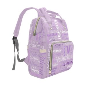 XOZOTY Name Light Purple Diaper Bags with Name Waterproof Mummy Backpack Nappy Nursing Baby Bags Gifts Tote Bag for Women