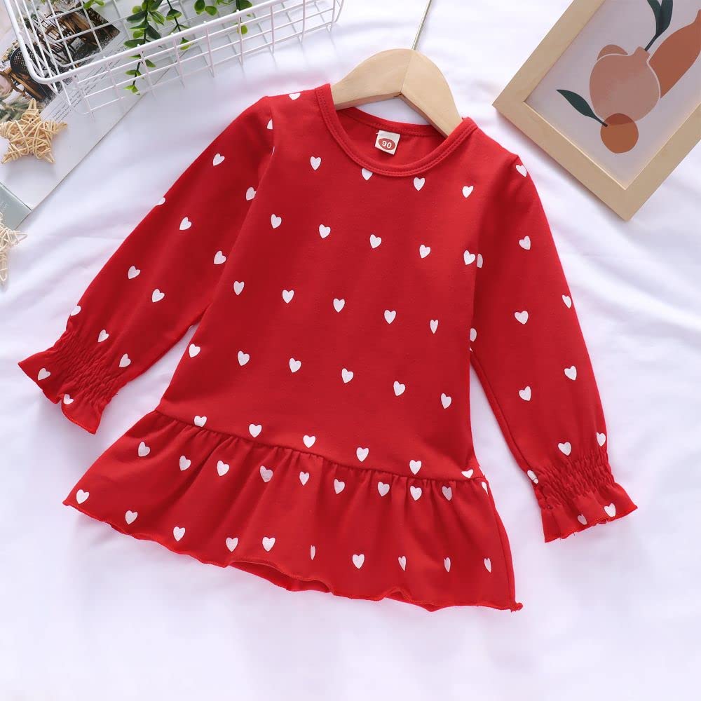 GLIGLITTR Toddler Baby Girls Clothes Set Valentine's Day Heart Print Long Sleeve Ruffle T-Shirt+Pants Kids 2pcs Outfits (Red, 4-5 T)