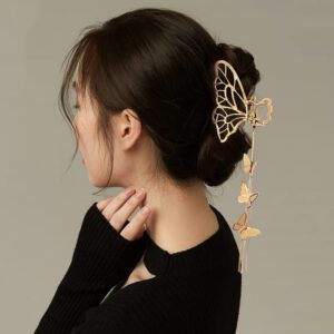 4 PACK Metal Big Gold Butterfly Hair Clips Clamp Tassel Nonslip Claw Hair Accessories for Women Girls for Thinner Thick Styling Fashion Hair Supplies