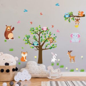 Supzone Jungle Animal Wall Stickers Forest Animal Tree Wall Sticker Owls Wall Decals for Kids Baby Nursery Playroom Bedroom Classroom Kindergarten Wall Decor