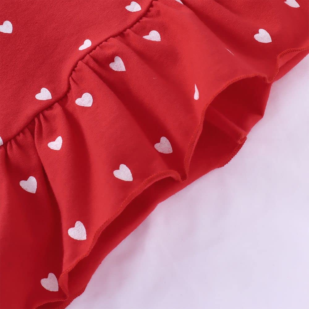 GLIGLITTR Toddler Baby Girls Clothes Set Valentine's Day Heart Print Long Sleeve Ruffle T-Shirt+Pants Kids 2pcs Outfits (Red, 4-5 T)