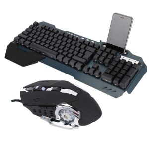 acogedor wired gaming keyboard and mouse combo, rgb backlit keyboard with magnetic wrist rest and phone holder, 6 keys 3200dpi adjustable mice, for pc gamer