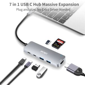 (4K 60Hz) USB C to HDMI Hub, 7-in-1 USB C Hub Multiport Adapter for MacBook Air, MacBook Pro, XPS, Other USB-C Laptops (4K HDMI, 10Gbps USB C & USB A, 100W PD, SD/TF Card Reader)