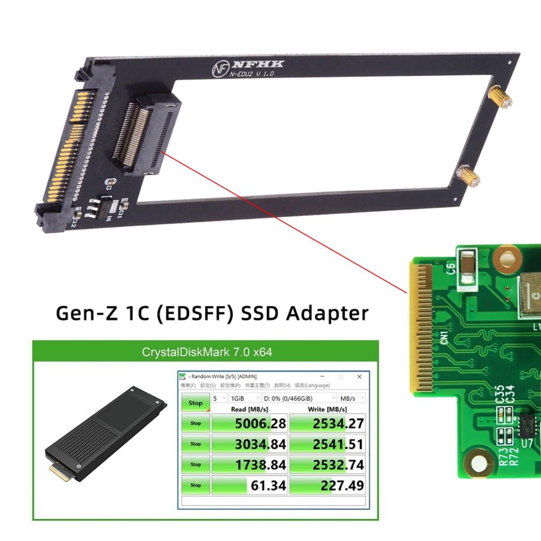 chenyang PCIe NVMe Ruler 1U GEN-Z EDSFF Short SSD E1.S to PCI-E 4X Carrier Host Adapter