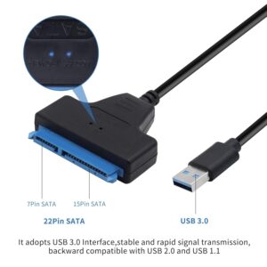 SATA to USB A Cable, USB 3.0 SATA I/II/III Hard Drive Adapter Cable for 2.5 inch SSD & HDD [Optimized for SSD/HDD Data Transfer, Support UASP ] Black