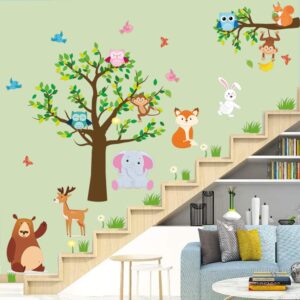 Supzone Jungle Animal Wall Stickers Forest Animal Tree Wall Sticker Owls Wall Decals for Kids Baby Nursery Playroom Bedroom Classroom Kindergarten Wall Decor