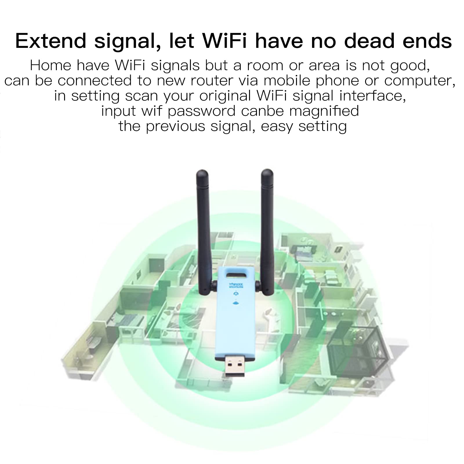 300M Single Band Antenna USB WiFi Signal RangeExtender Wireless Router Repeater Amplifier, WiFi Extender, WiFi Repeater, 2.4GHz