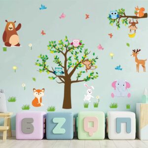 Supzone Jungle Animal Wall Stickers Forest Animal Tree Wall Sticker Owls Wall Decals for Kids Baby Nursery Playroom Bedroom Classroom Kindergarten Wall Decor