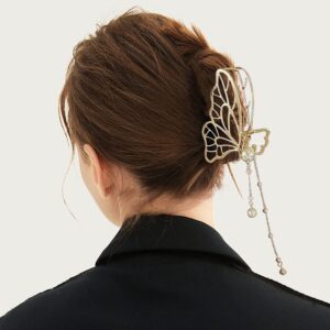 4 PACK Metal Big Gold Butterfly Hair Clips Clamp Tassel Nonslip Claw Hair Accessories for Women Girls for Thinner Thick Styling Fashion Hair Supplies