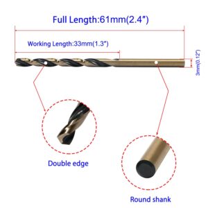 Aopin 2pcs HSS 0.12" Inch (3mm) Metric Gold Cobalt Titanium High Speed Steel Twist Drill Bit,Suitable for Cast Iron,Stainless Steel,Copper, Wood,Plastic