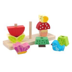 xylolin wooden garden stacker, toddler stacking toys garden blocks, sorting and stacking blocks for toddlers 1-3, preschool early learning and educational toys for kids