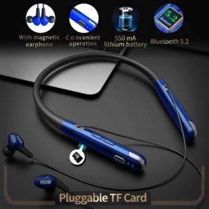 Neckband Bluetooth Headphones Wireless Earbuds 50H Continuous Working Time IPX5 Lightweight Foldable Sports Earphones with Built-in Mic HD Call Noise Cancelling for Trucker Workout (Blue), AK01-03