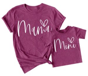 mama and mini shirts mommy and me matching cute t-shirts mama mini matching tee mother and daughter gifts tshirt (m, fuchsia-mama t-shirt)