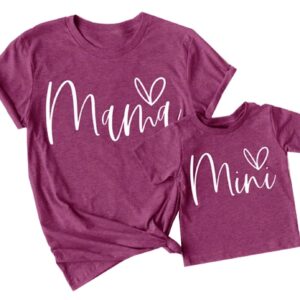 Mama and Mini Shirts Mommy and Me Matching Cute T-Shirts Mama Mini Matching Tee Mother and Daughter Gifts Tshirt (M, Fuchsia-Mama T-Shirt)